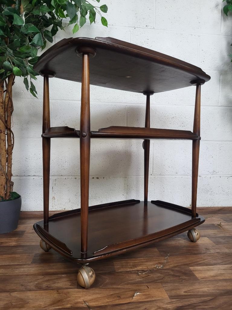 Vintage Ercol Windsor Elm Tea Trolley Hostess Drinks Bar Mid-Century D ...